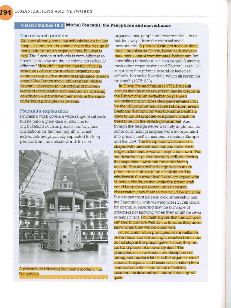 Giddens - Foucault On Surveillance (Panopticon) - 794&795 | PDF | Prison