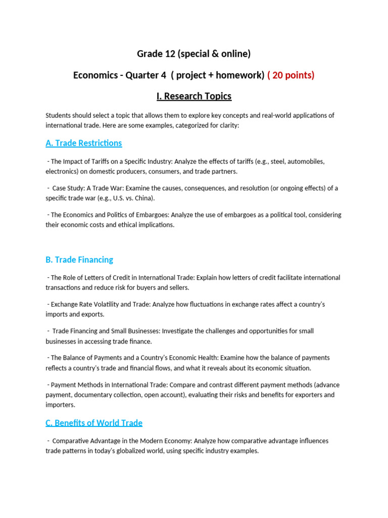 Grade 12 Economics: International Trade Project | PDF | International ...