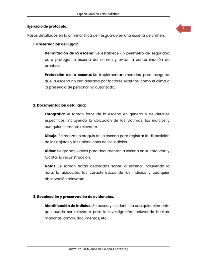 Ejercicio de Protocolo en La Criminalistica | PDF | Ciencia forense | Laboratorios