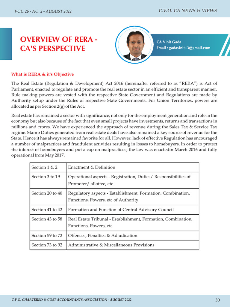 07 Overview of RERA CA'S Perspective - CA Vinit Gada | PDF | Justice | Crime & Violence