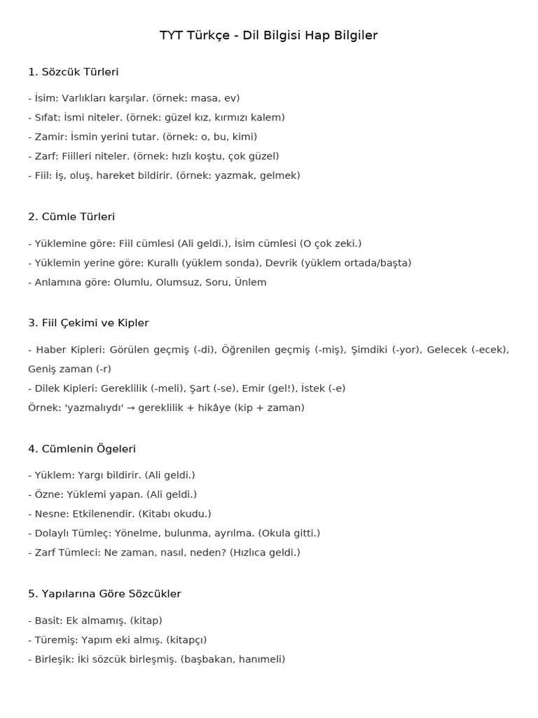 TYT Dil Bilgisi Hap Bilgiler | PDF