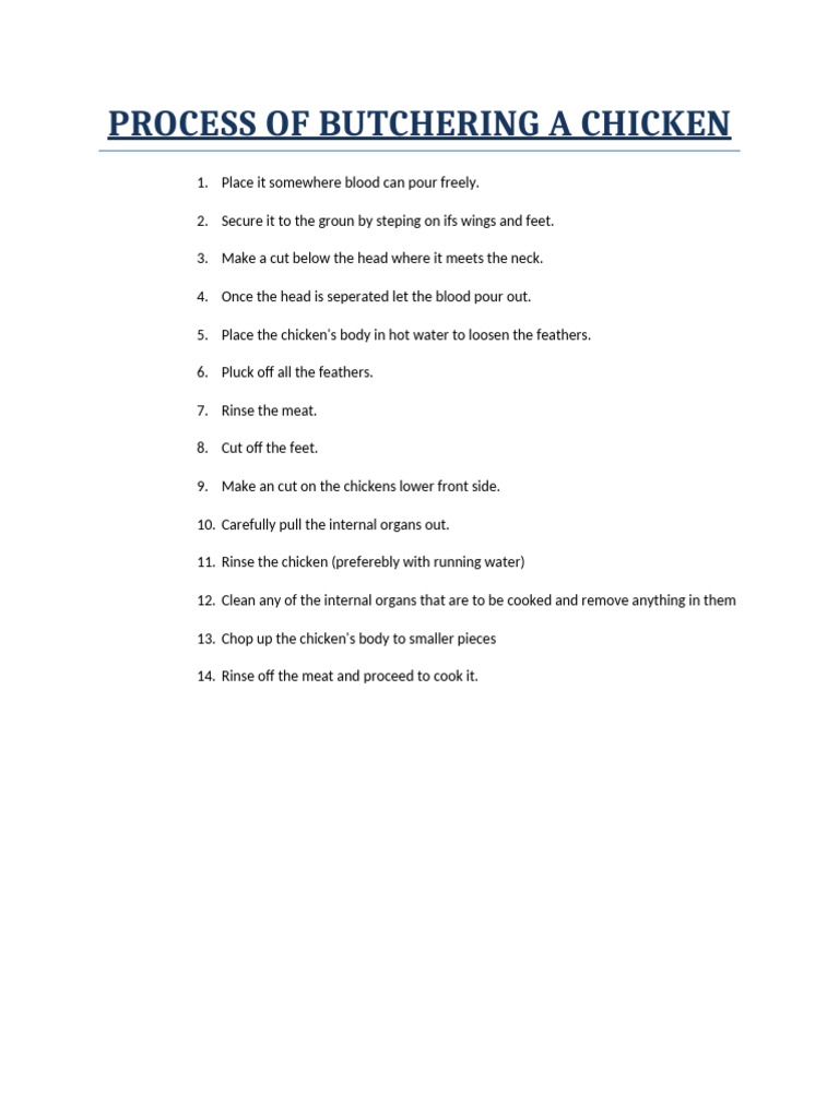 Process of Butchering A Chicken | PDF
