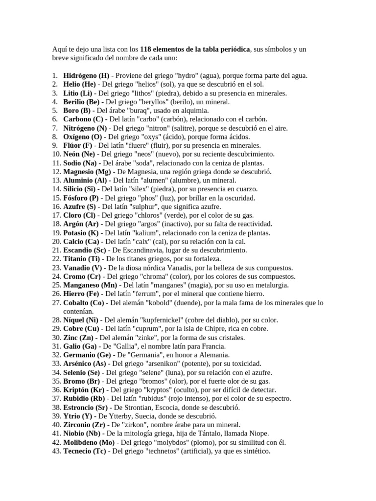 Lista de los 118 elementos químicos | PDF | Rieles | Ciencias fisicas