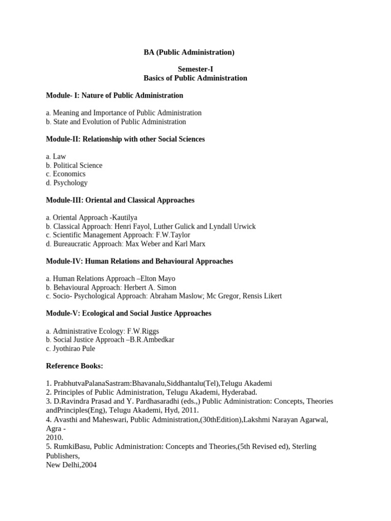 Public Administration BA Course Overview | PDF | Science | Behavioural ...