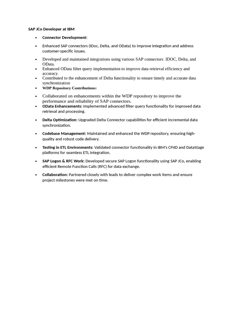 SAP JCo Developer at IBM | PDF