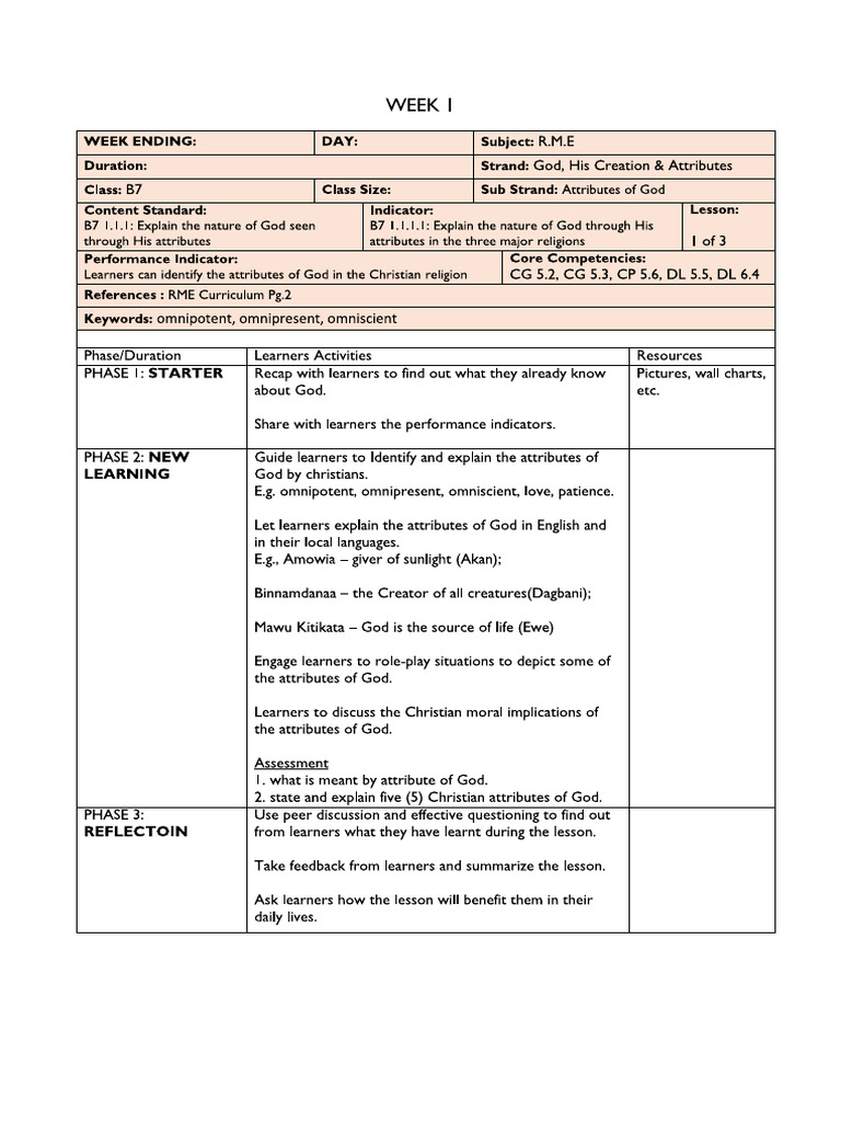 B7 Rme Term One All Weeks Note | PDF