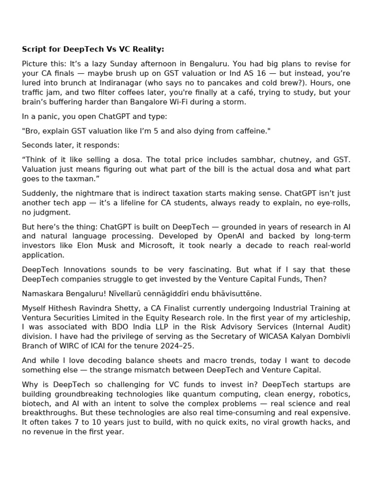 Demo Video - Script For DeepTech Vs VC Reality | PDF | Venture Capital | Corporate Finance