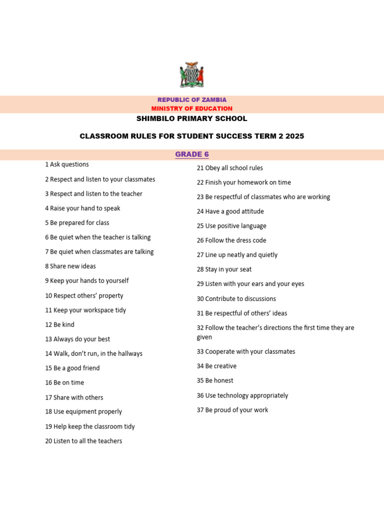Grade 6 Classroom Rules for Success | PDF
