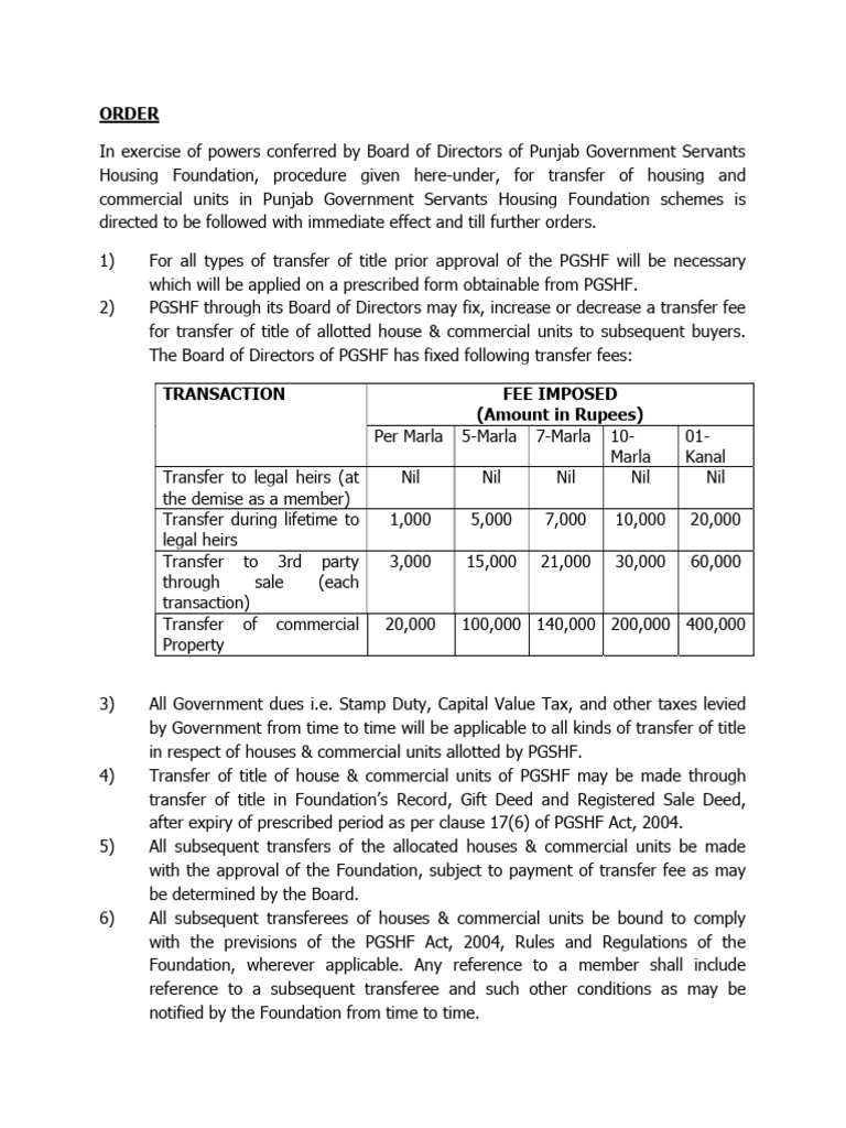 PGSHF Transfer Procedure and Fees | PDF | Deed | Receipt