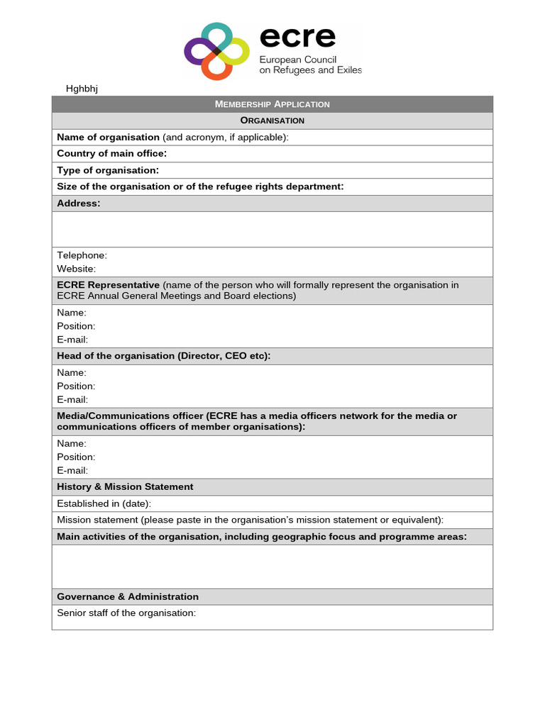 ECRE Application Form 2021 | PDF | Board Of Directors