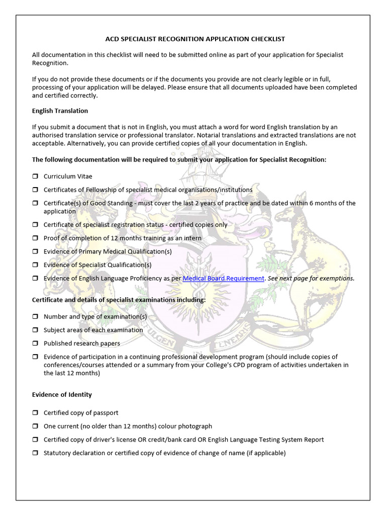 ACD Specialist Recognition Checklist | PDF