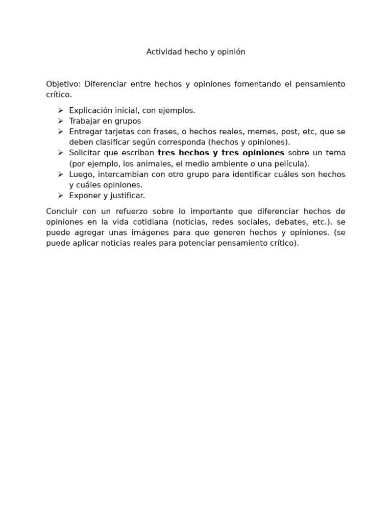 Hechos y Opiniones: Actividad Crítica | PDF