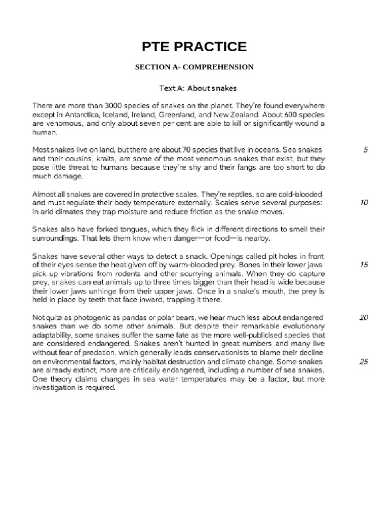 Comprehension Practice Year 9 | PDF | Reading Comprehension | Snake