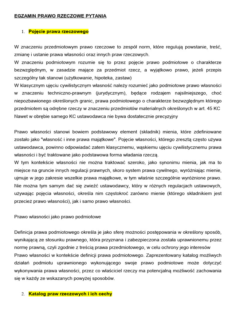 Prawo Rzeczowe Egzamin 4 | PDF