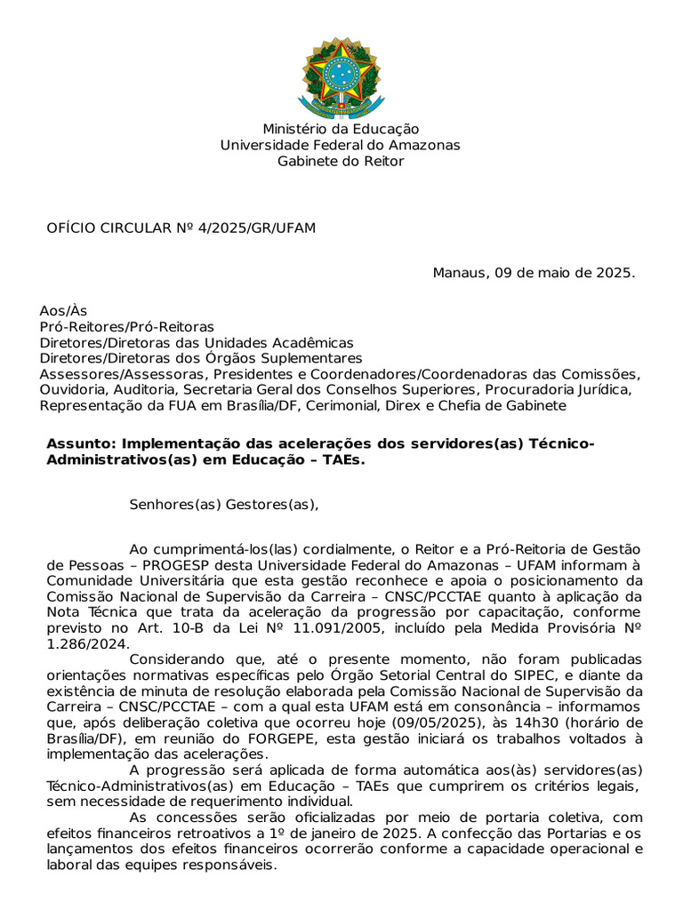 Ofício-Circular nº 4-2025-GR-UFAM | PDF