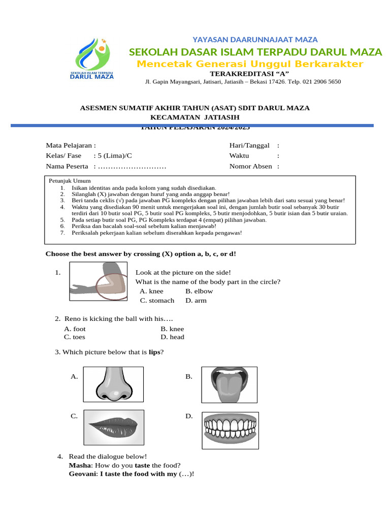 ASAT Bahasa Inggris Kelas 5 2024-2025 | PDF | Senses | Taste