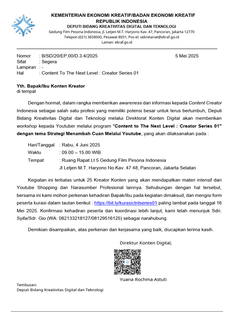 Surat kpd Konten Kreator (Content to The Next Level) | PDF