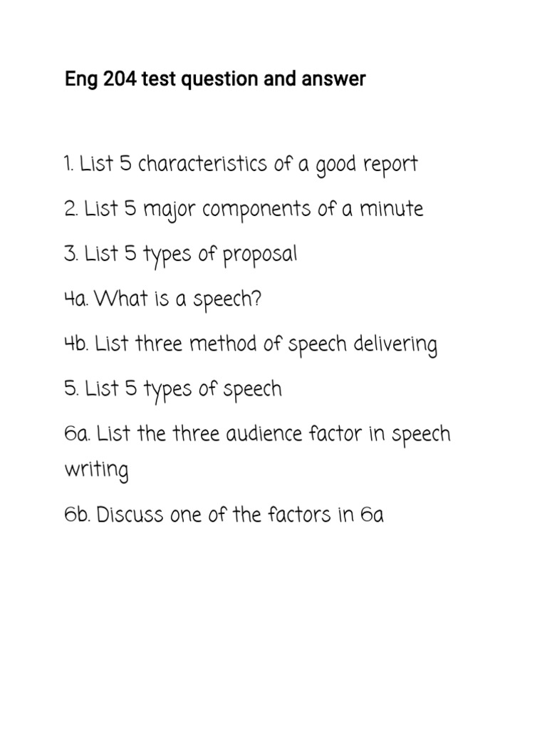 Eng 204 Test: Reports, Proposals, Speeches | PDF