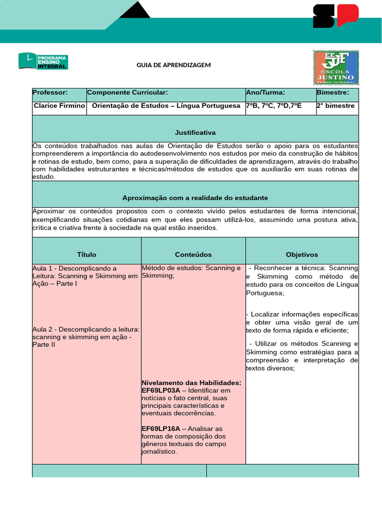 Guia de Aprendizagem - OE - 7ano | PDF | Aprendizado | Jornalismo