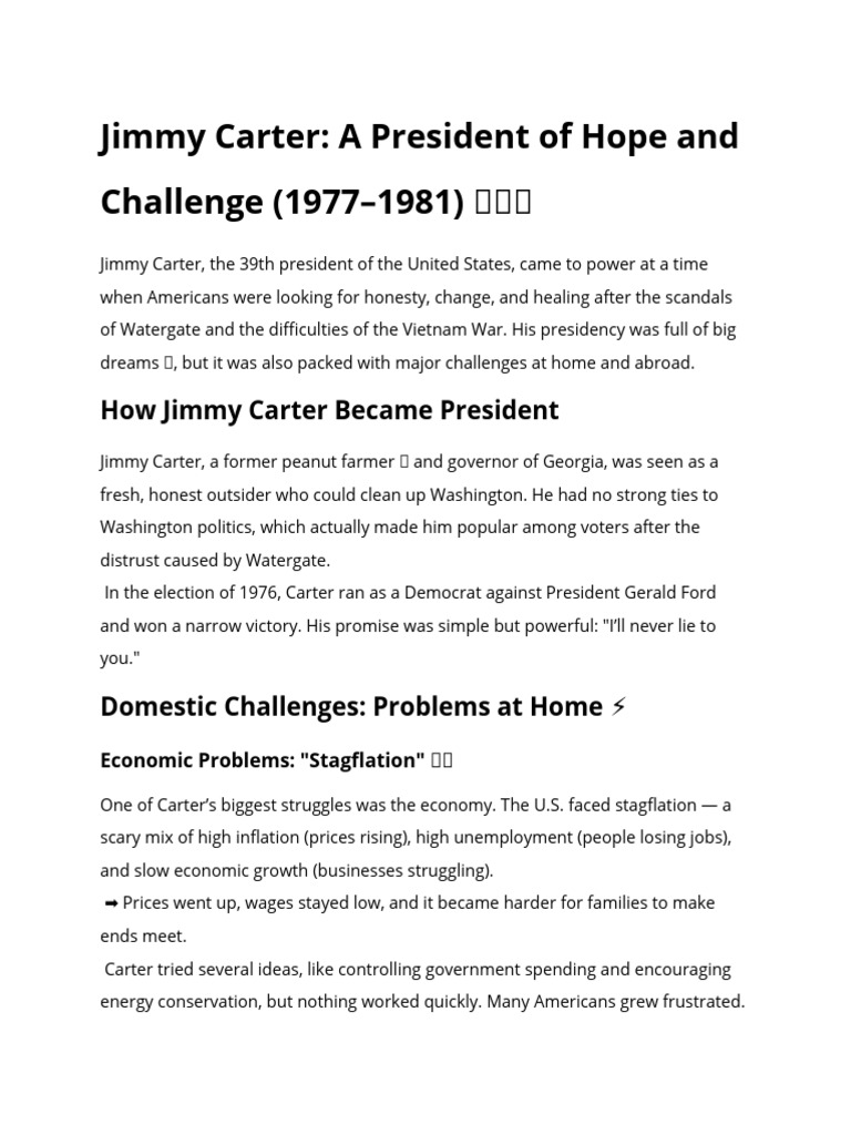 Jimmy Carter A President of Hope and Challenge (1977-1981) | PDF ...