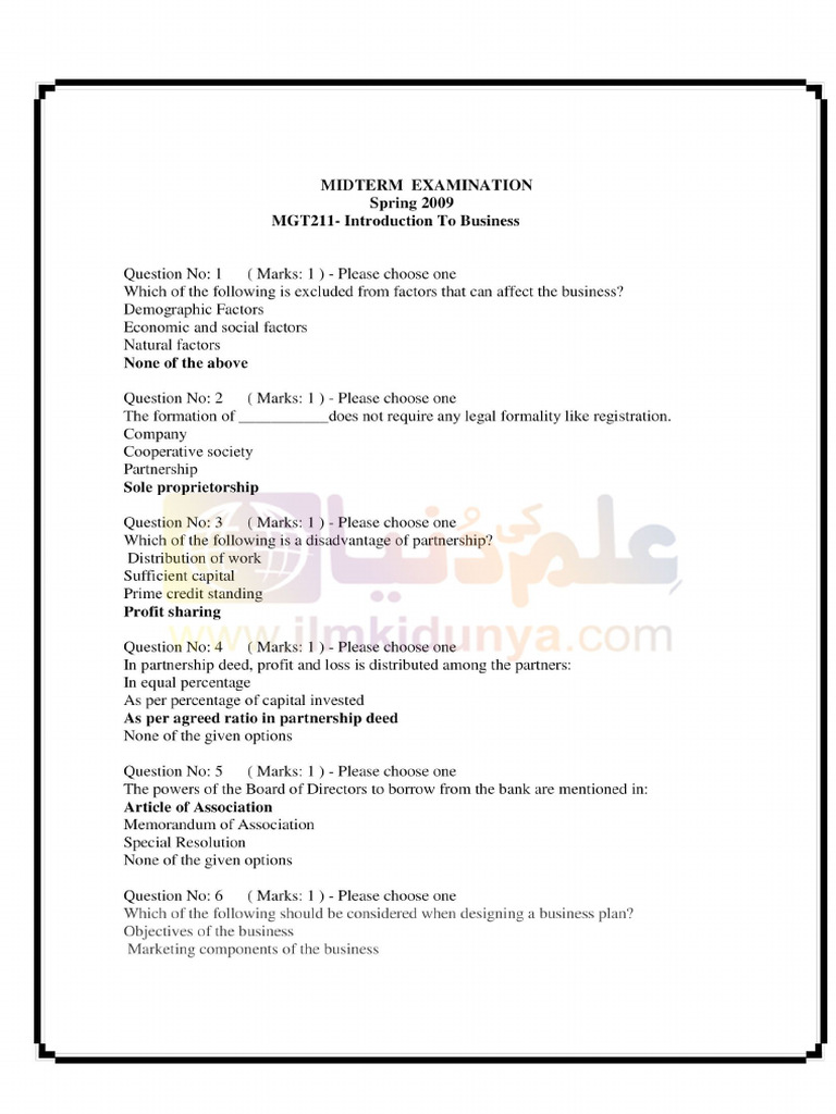 2009 MGT211 Past Paper Obj Types | PDF