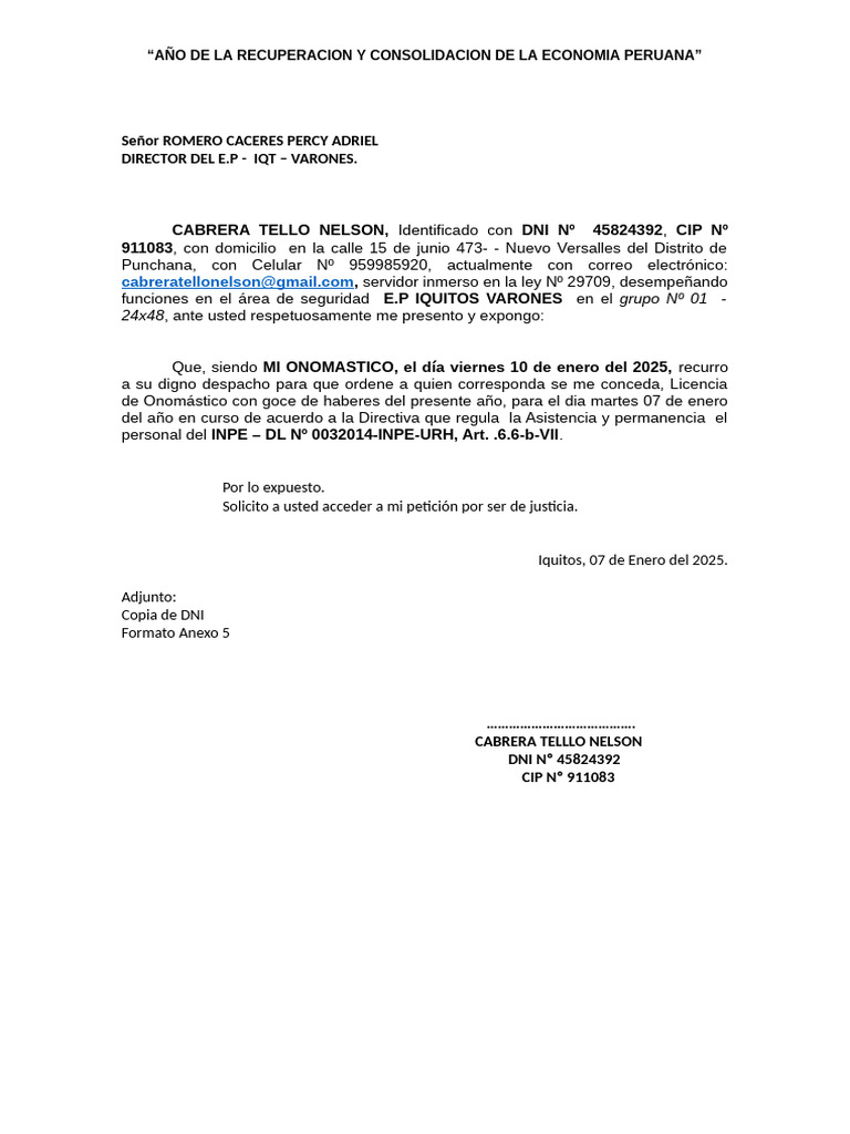 Señor Romero Caceres Percy Adriel | PDF