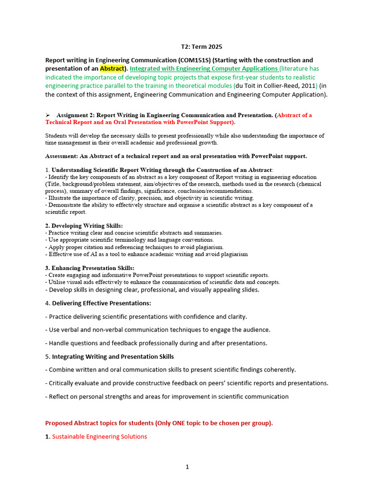 Writing An Abstract of A Report in Engineering Communication | PDF | Drinking Water | Water