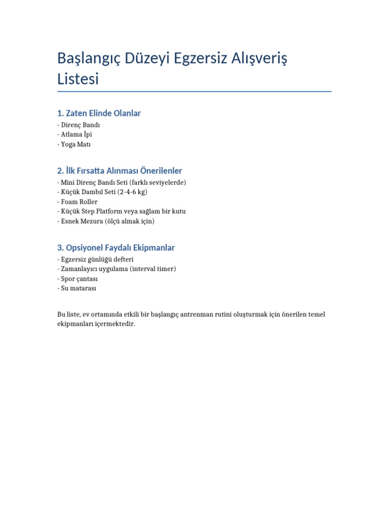 Baslangic Egzersiz Alisveris Listesi | PDF