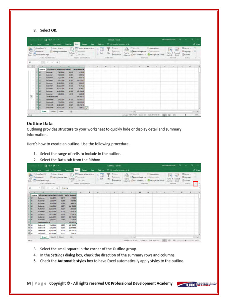 Excel 2016 Training Manual - Part4 | PDF | Microsoft Excel | All Rights Reserved