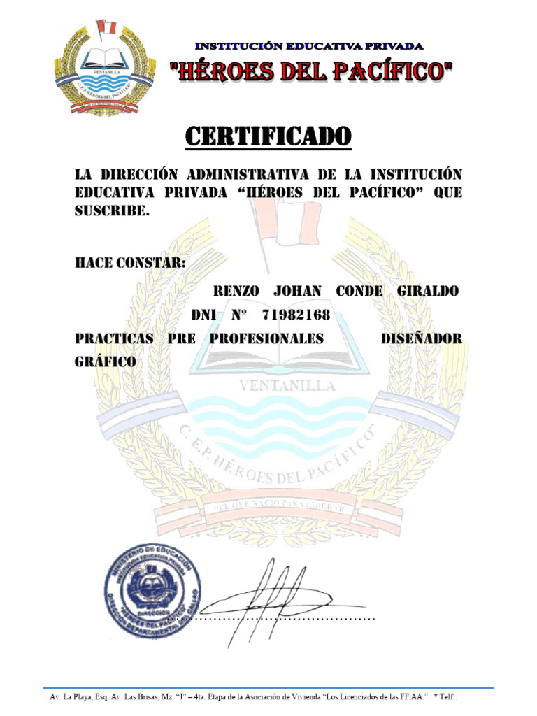 Certificado Practicas Pre Profesional - RENZO | PDF