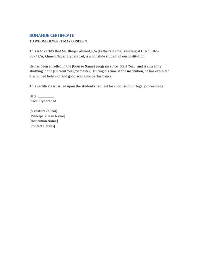 Educational Proof Bonafide Certificate | PDF