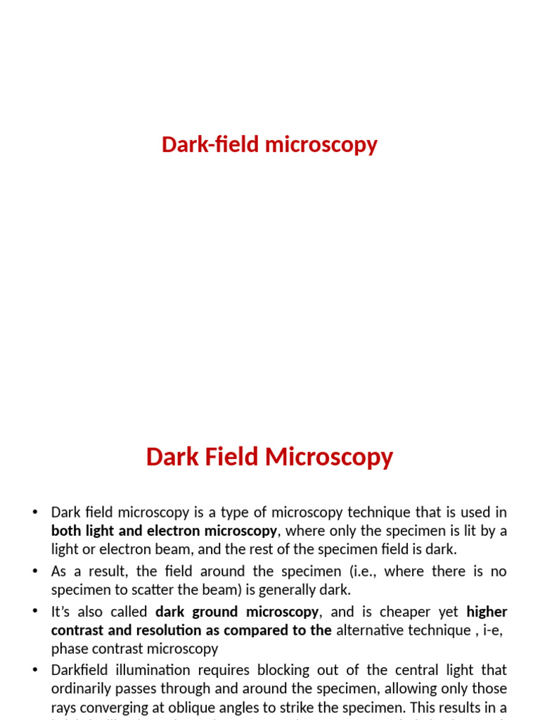 Dark Field Microscopy Explained | PDF | Microscope | Microscopy