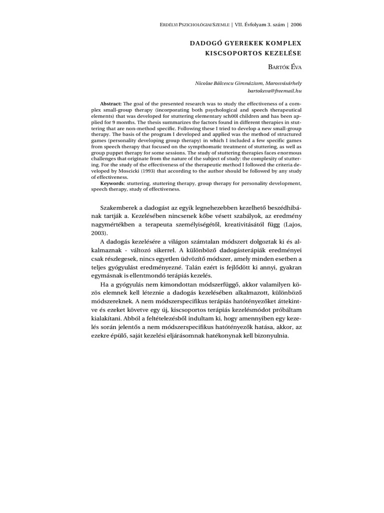 Bartók Éva Dadogó Gyermekek Komplex Kiscsopotos Kezelése Cikk | PDF