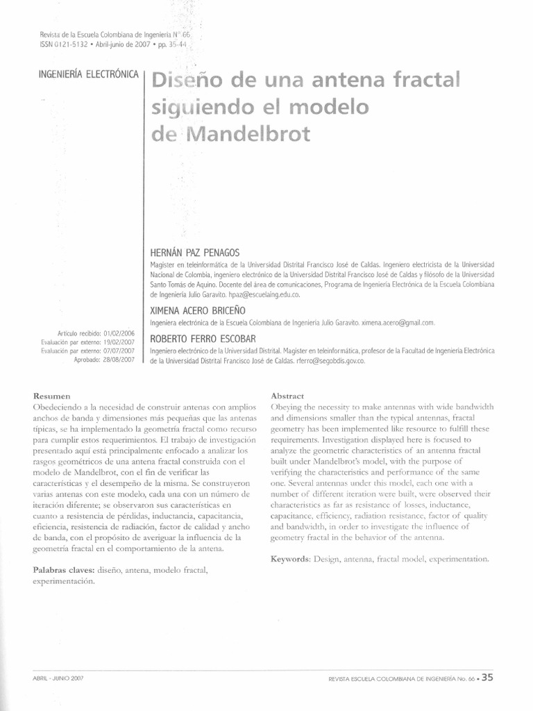 Ddiseño de Una Antena Fractal Siguiendo El Modelo de Mandelbrot | PDF