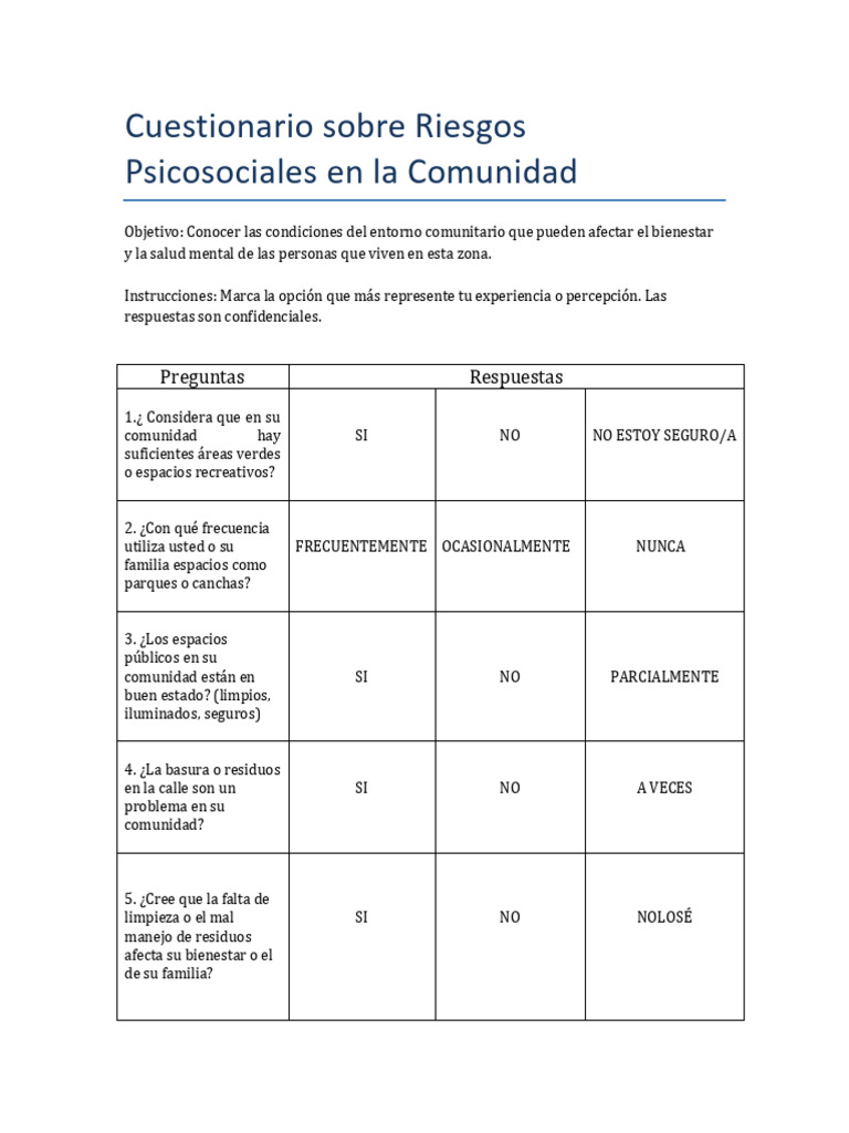 Cuestionario Riesgos Psicosociales Comunidad | PDF