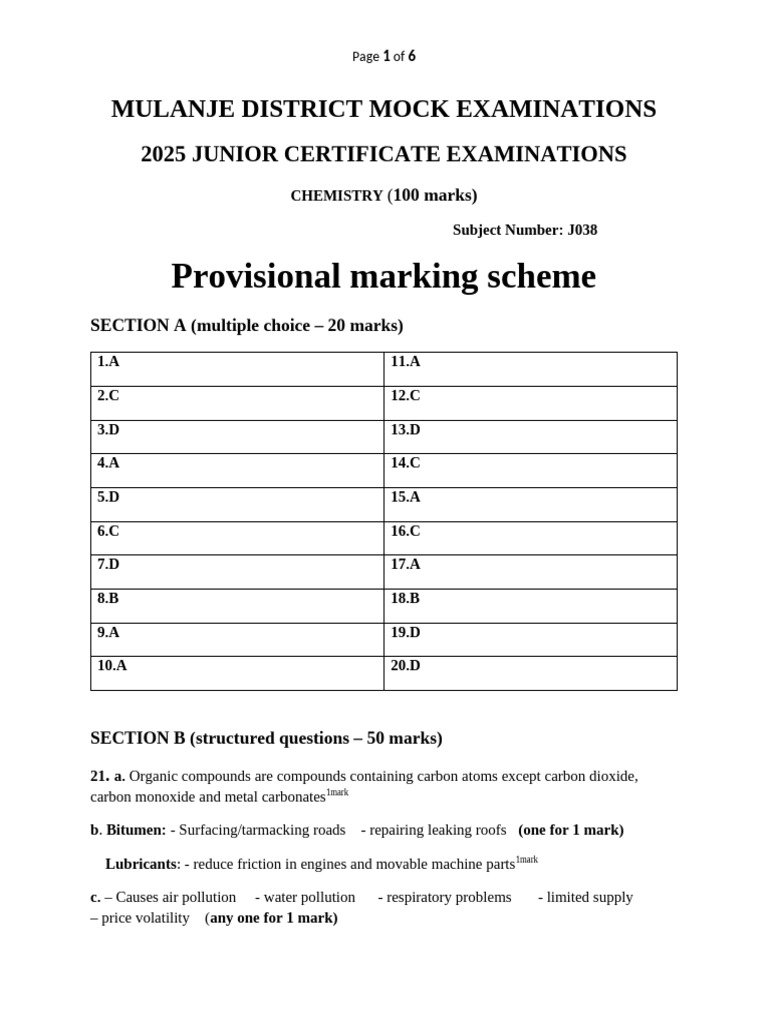 2025 Chemistry MJ Jce Mock Provisional Marking Scheme | PDF | Fluorine ...