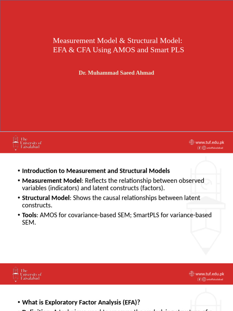 EFA & CFA Techniques with AMOS/SmartPLS | PDF | Structural Equation ...