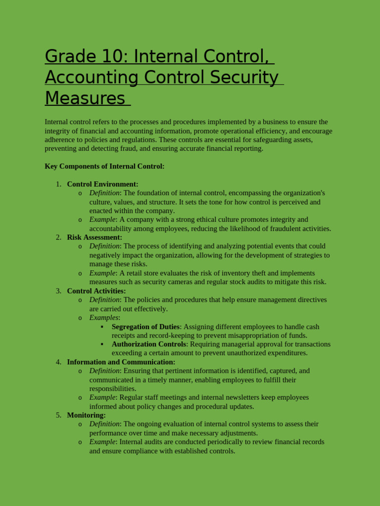 Internal Control & Security Measures Guide | PDF | Internal Control ...