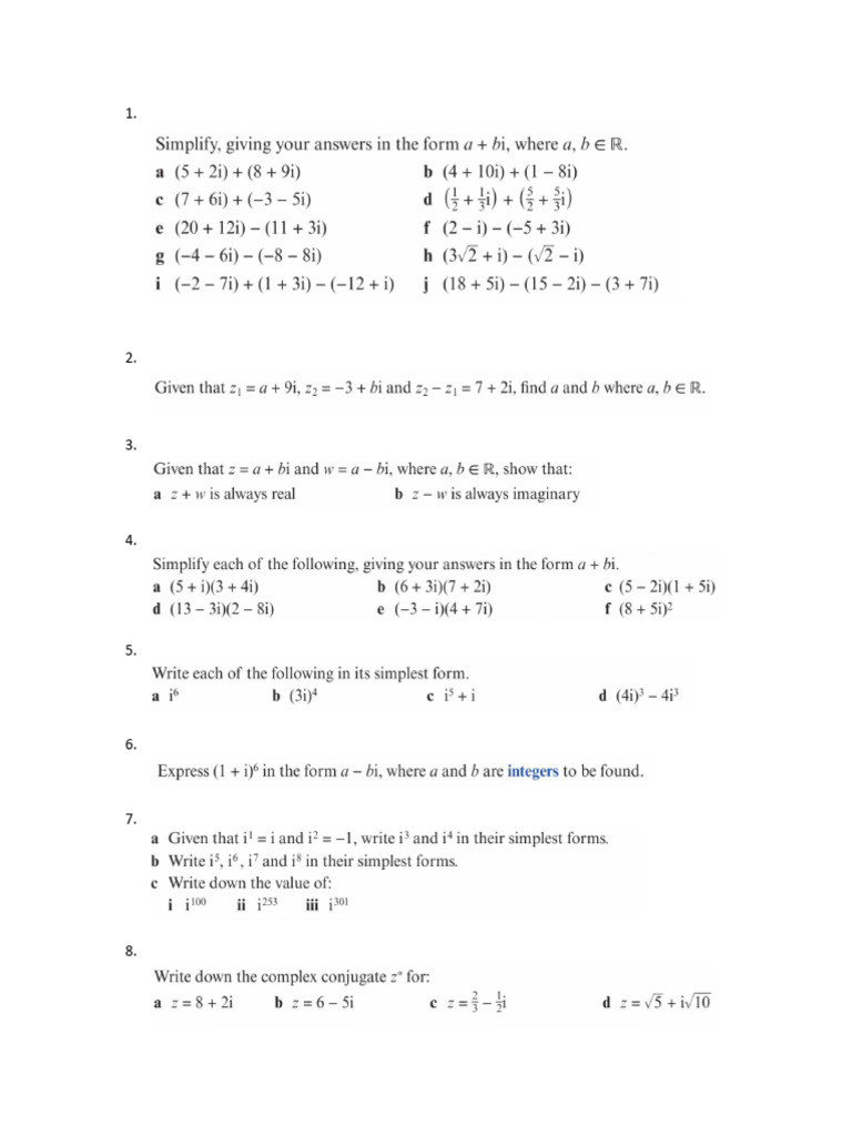 Complex Numbers Problem Set 1 | PDF