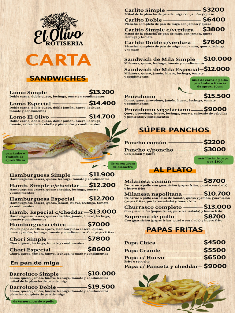 Menú de El Olivo Rotisería | PDF | Cocina