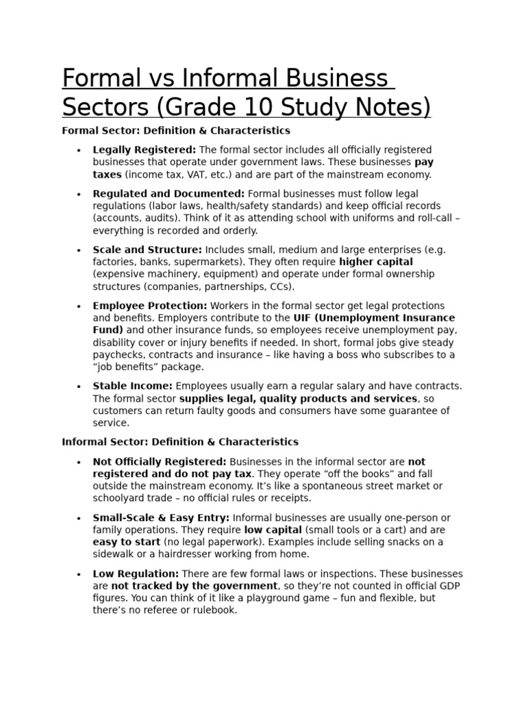 Formal Vs Informal Business Sectors | PDF | Employment | Taxes