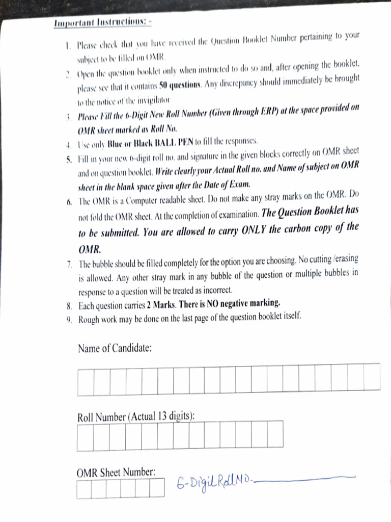 Instructions For OMR Based Examination For Final Year Students | PDF ...