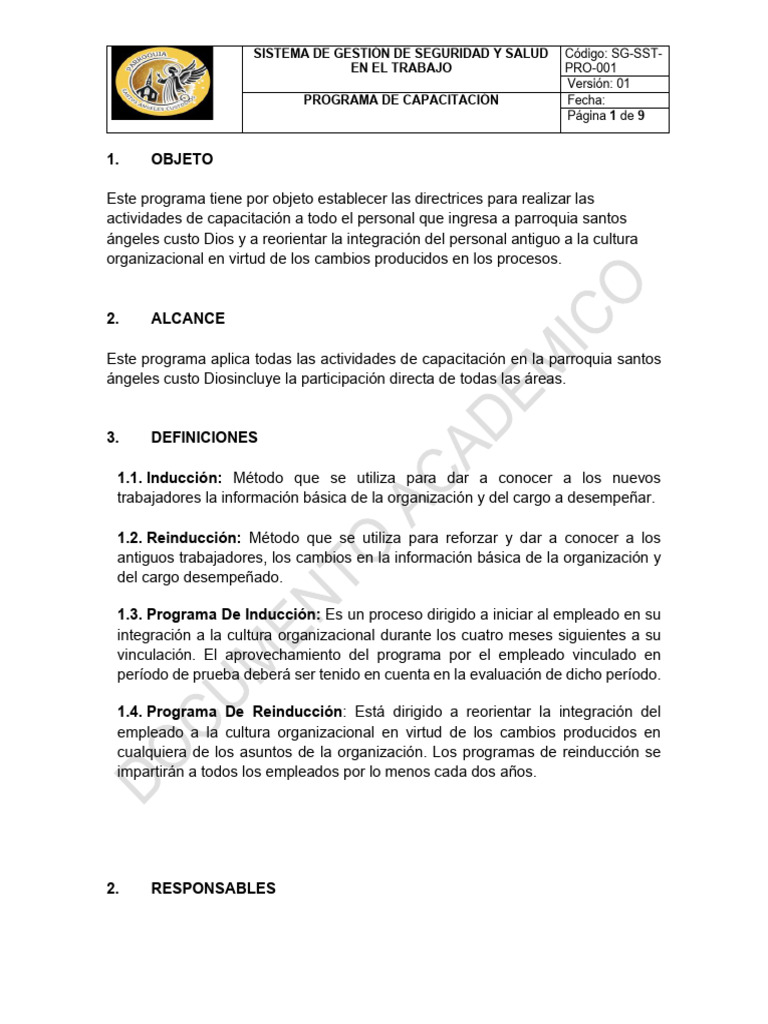 SG SST PRO 001 Programa de Capacitación | PDF | Hospital