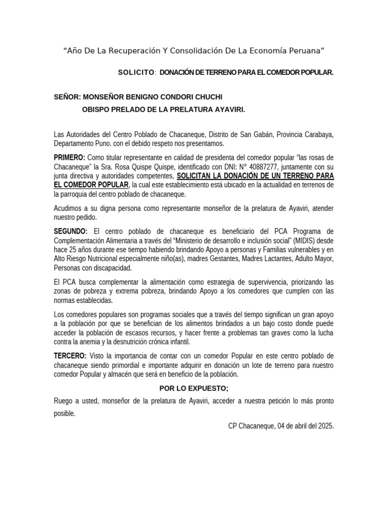 Solicitud de Comedor Popular | PDF