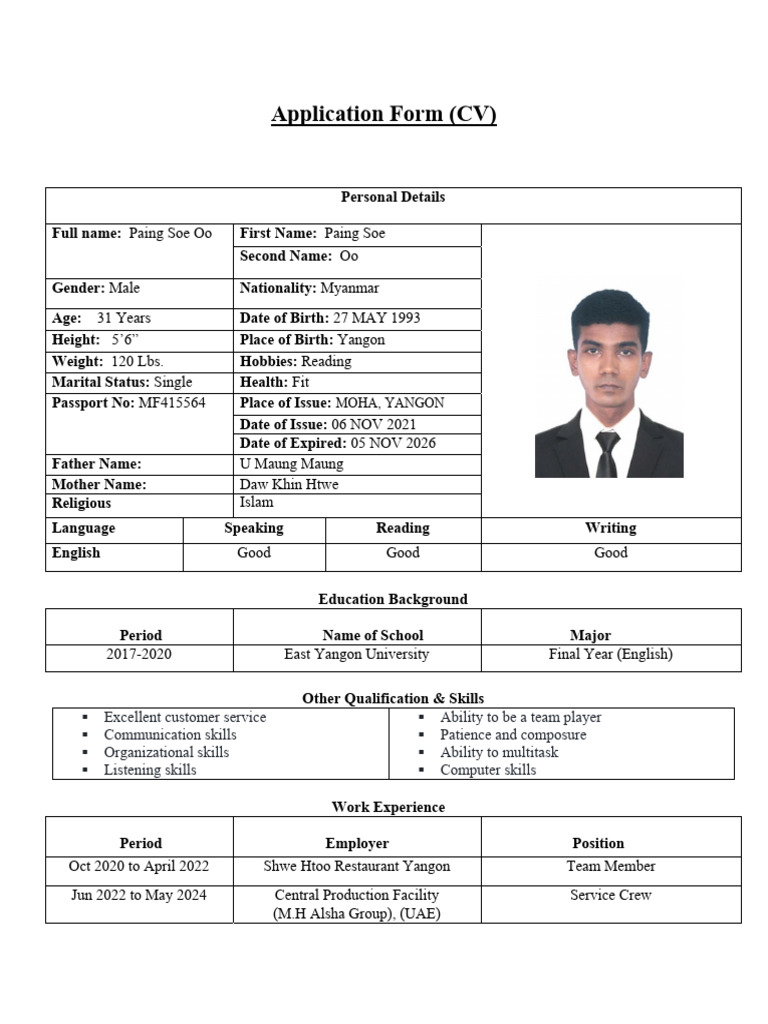 Paing Soe Oo CV | PDF