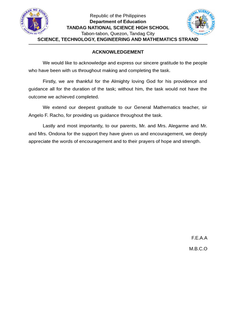 Department of Education Tandag National Science High School Science, Technology, Engineering and ...