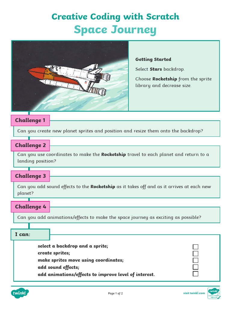 t2 I 93 Space Journey Scratch Worksheet ks2 Computing - Ver - 3 | PDF ...
