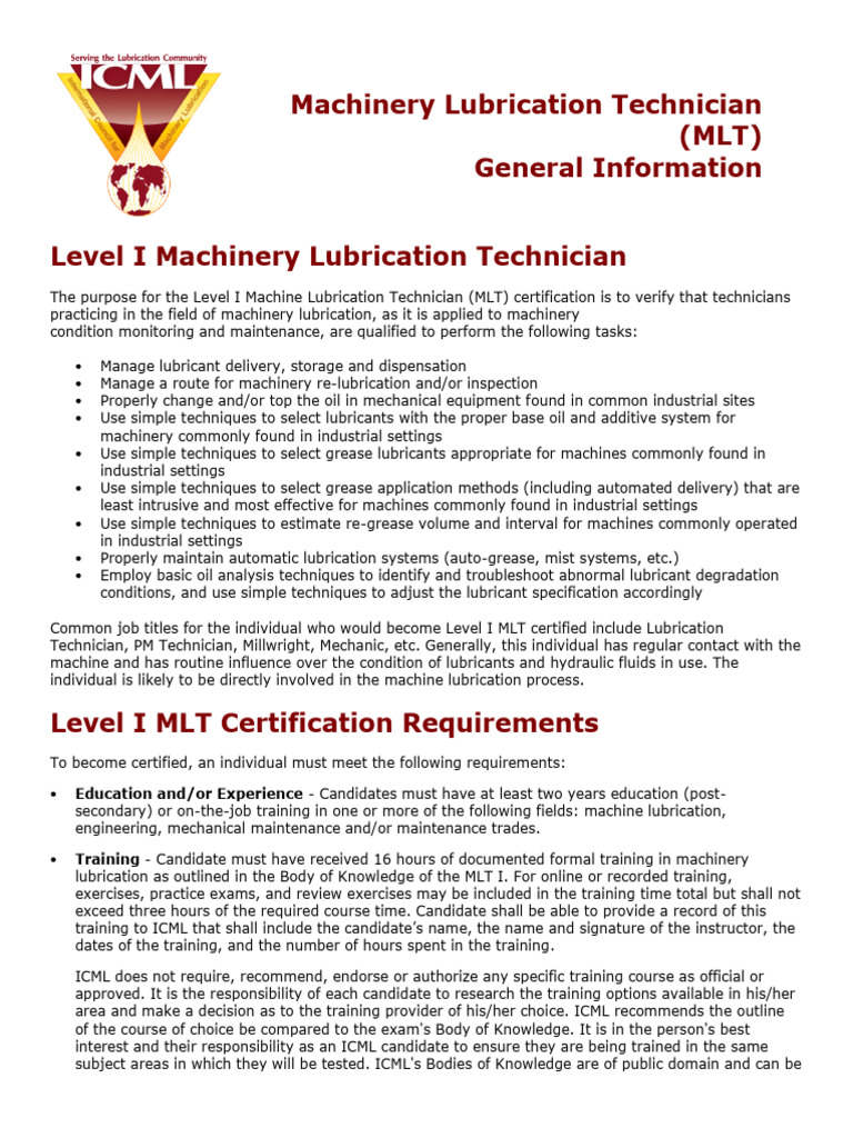 MLT I Information English | PDF | Lubricant | Bearing (Mechanical)