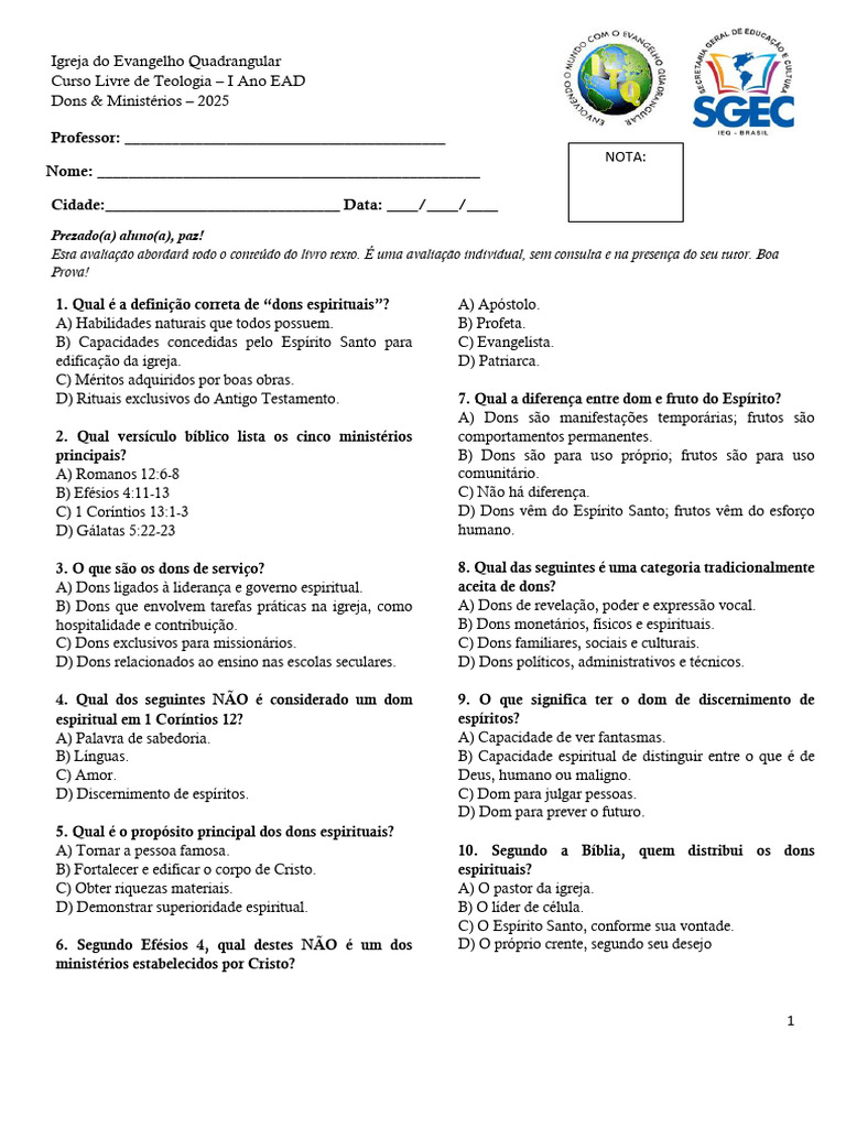 Dons e Ministérios na Teologia Bíblica | PDF | Presente espiritual ...