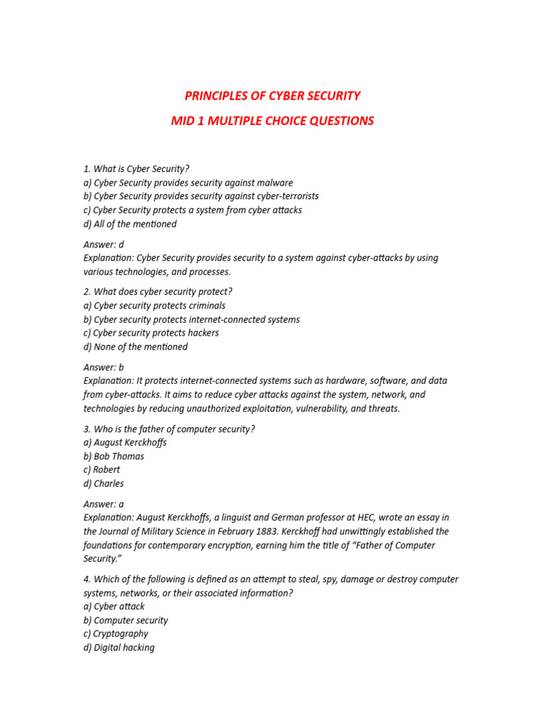 PRINCIPPLES OF CYBER SECURITY MCQ'S | PDF | Domain Name System | Port (Computer Networking)